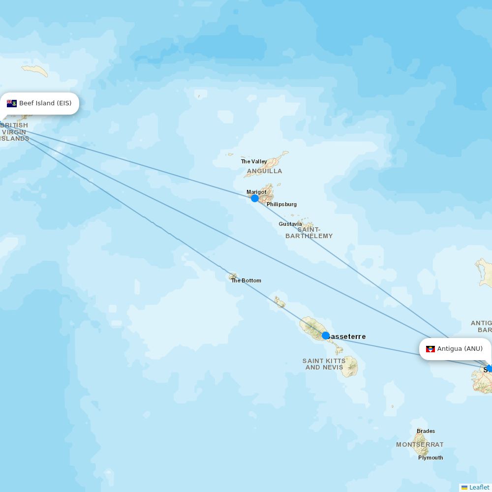 Winair airline routes (WM) 2025, map - Flight Routes