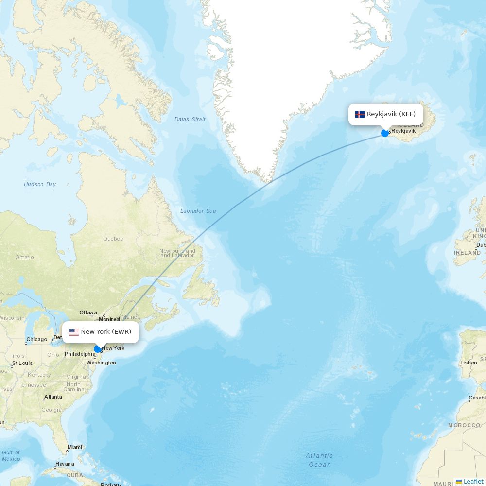 Icelandair airline routes (FI) 2026, map - Flight Routes