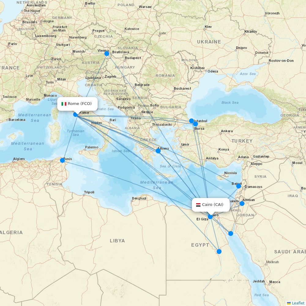 EgyptAir airline routes (MS) 2026, map - Flight Routes