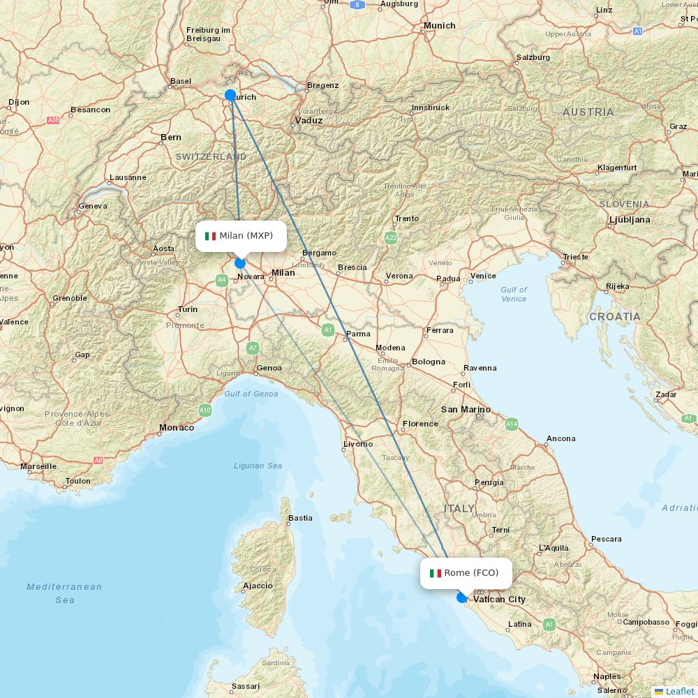 AeroItalia airline routes (XZ) 2025, map - Flight Routes