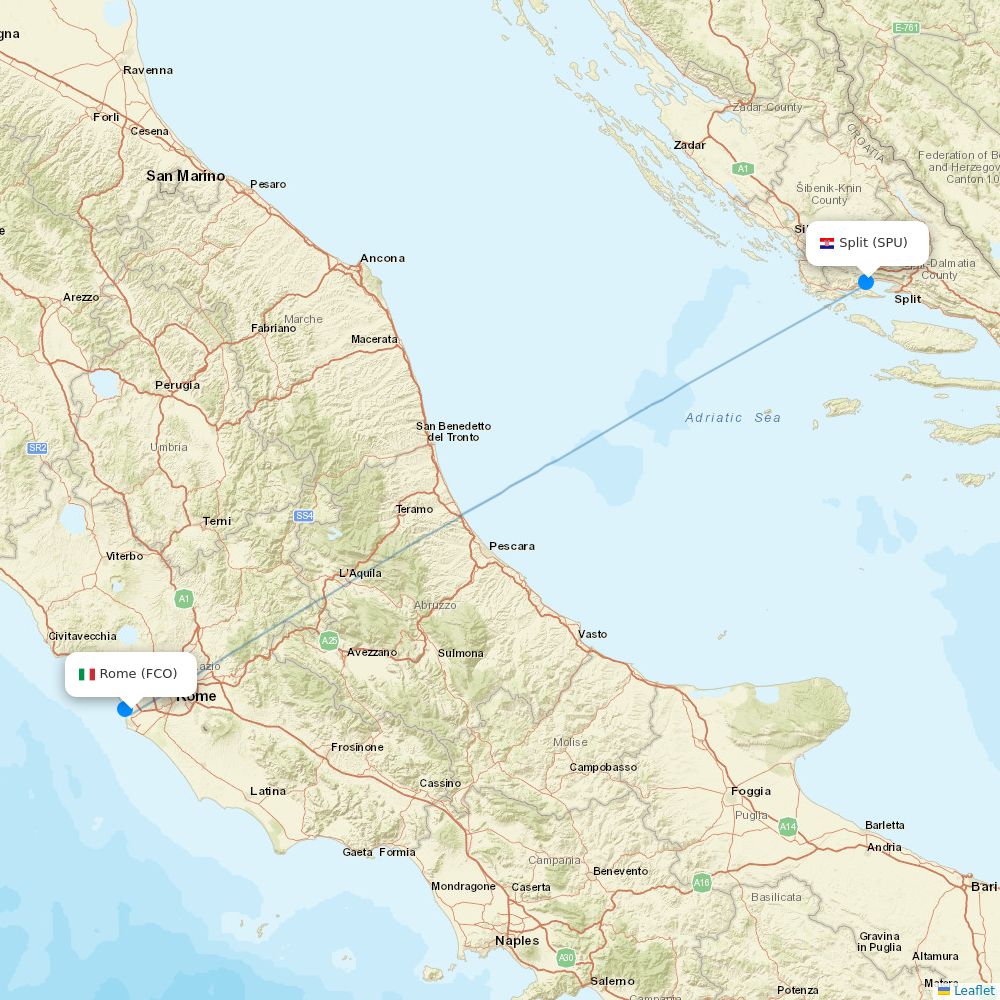Croatia Airlines routes (OU) 2025, map - Flight Routes