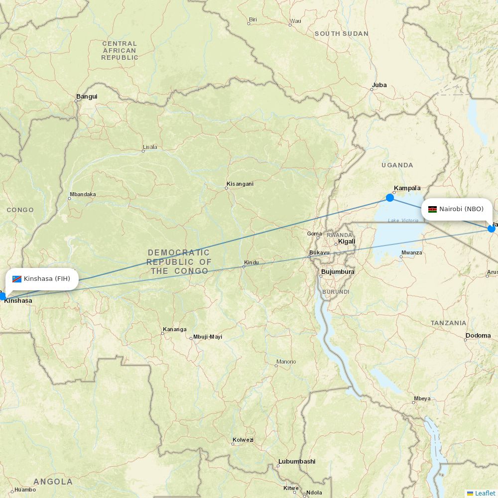 Kenya Airways airline routes (KQ) 2026, map - Flight Routes