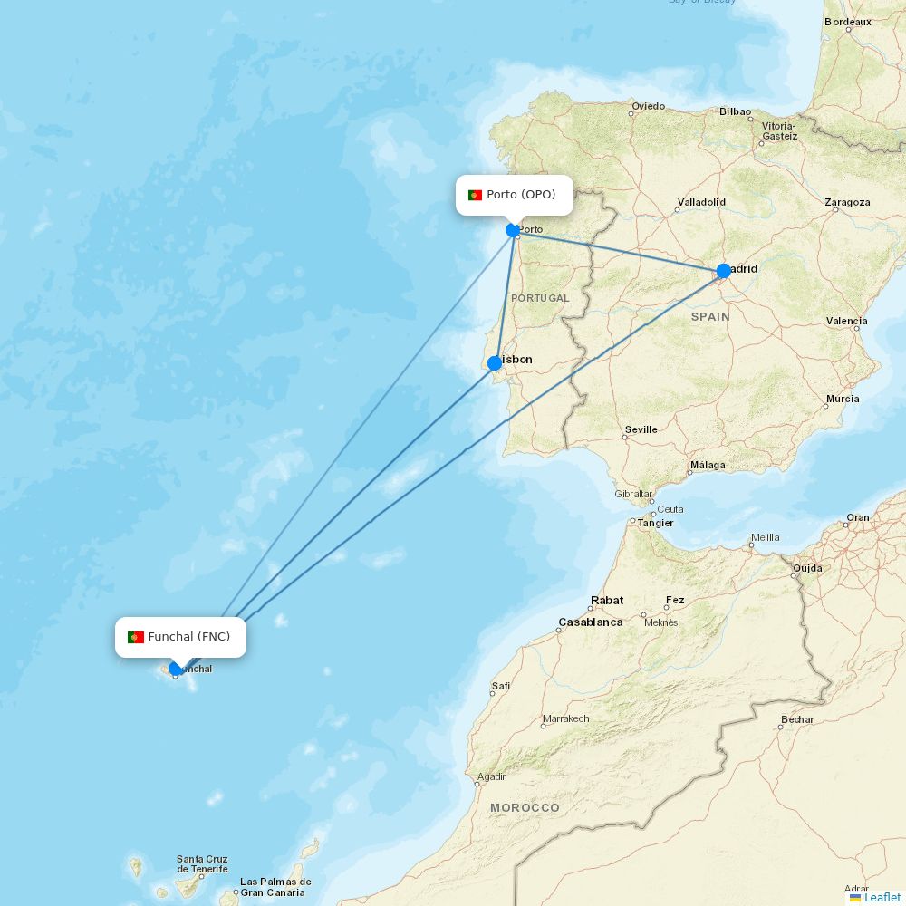 TAP Portugal airline routes (TP) - map - Flight Routes