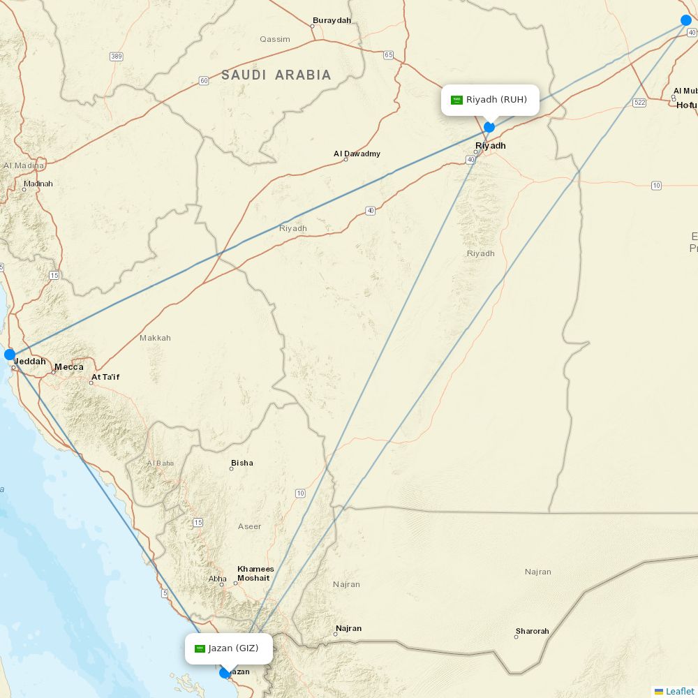 Flyadeal airline routes (F3) 2025, map - Flight Routes