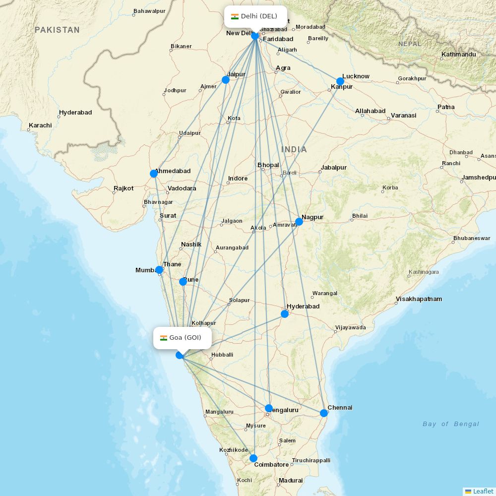 Vistara airline routes (UK) - map - Flight Routes