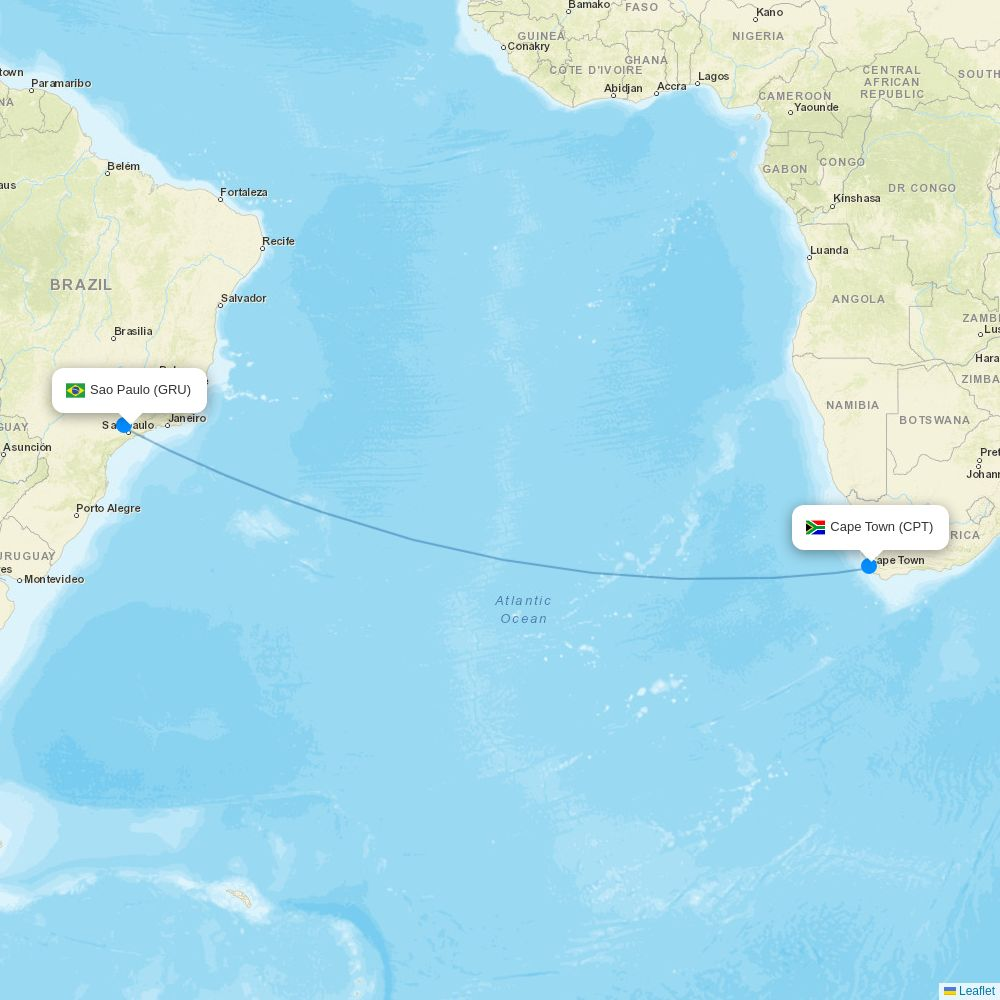 South African Airways airline routes (SA) 2025, map - Flight Routes