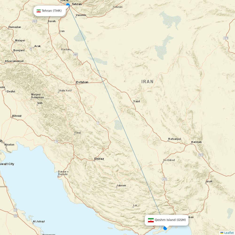 Iran Air airline routes (IR) 2025, map - Flight Routes