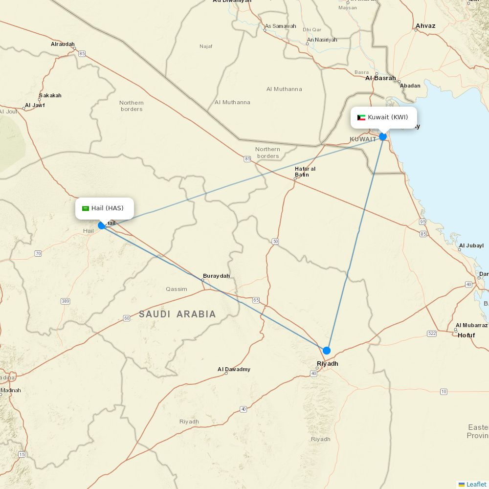 Jazeera Airways airline routes (J9) 2025, map - Flight Routes