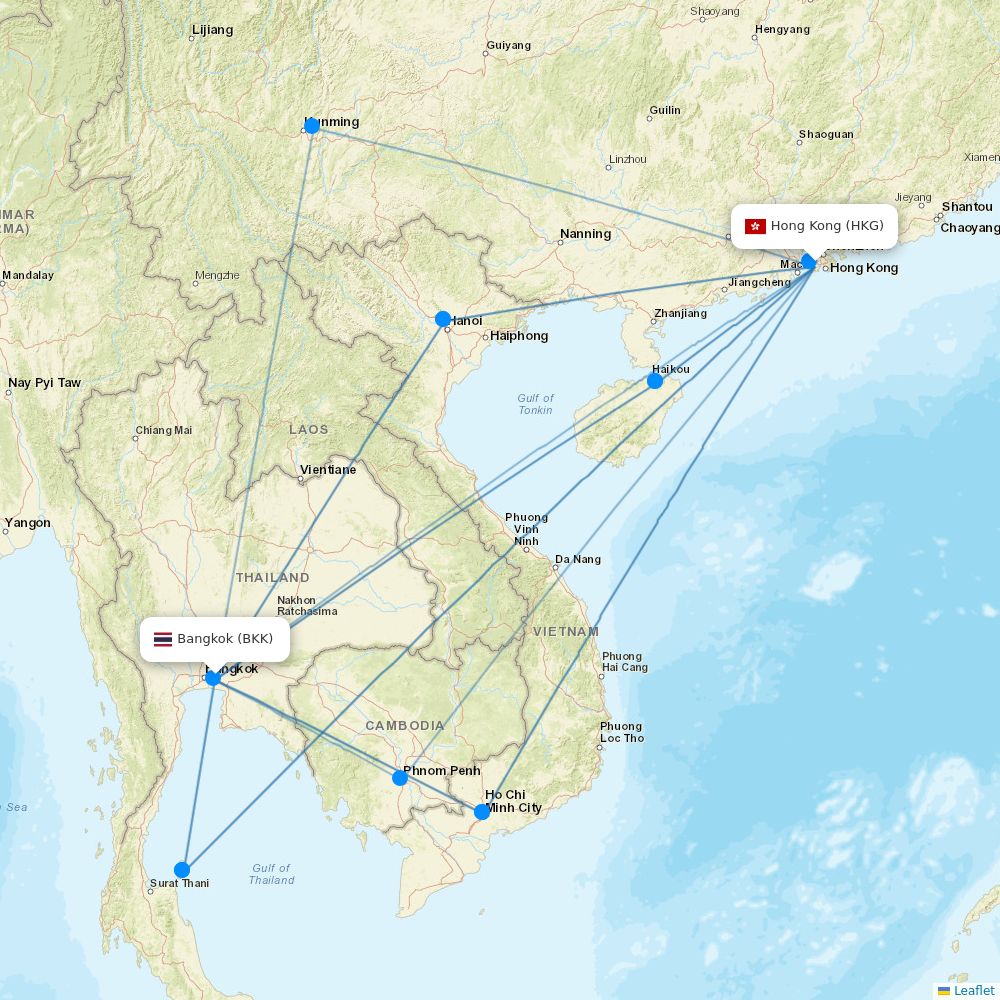 HK Express airline routes (UO) 2025, map - Flight Routes