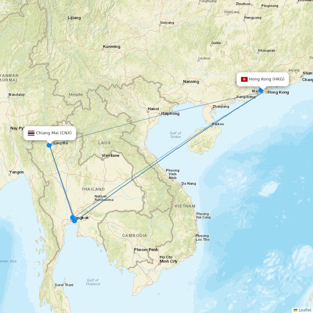 HK Express airline routes (UO) 2025, map - Flight Routes