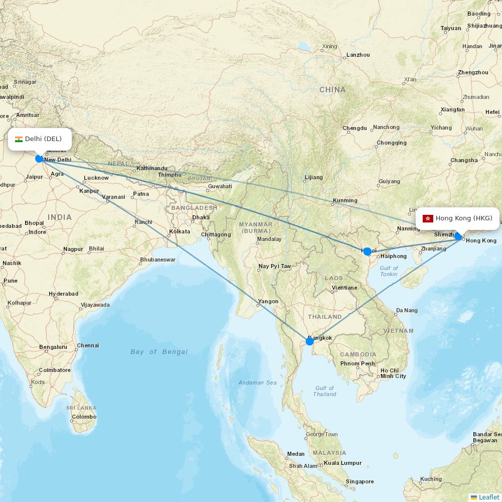 Cathay Pacific airline routes (CX) 2025, map - Flight Routes