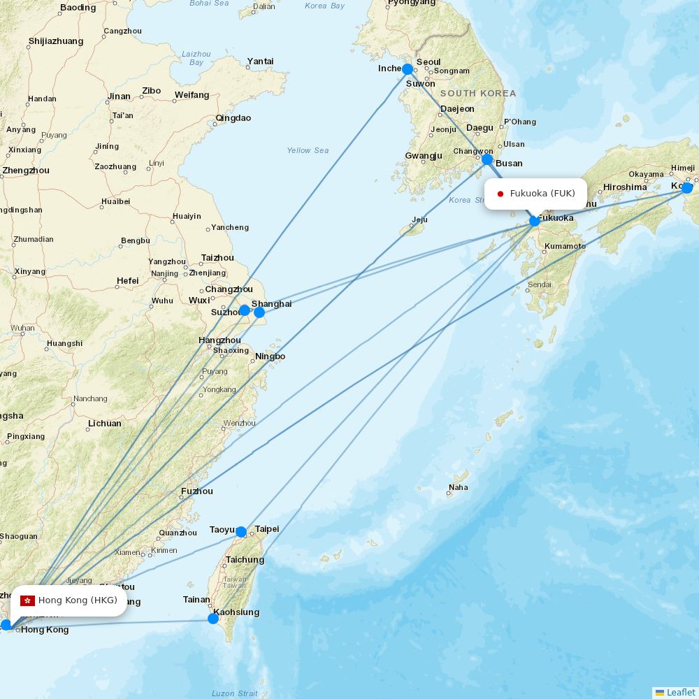 HK Express airline routes (UO) 2025, map - Flight Routes
