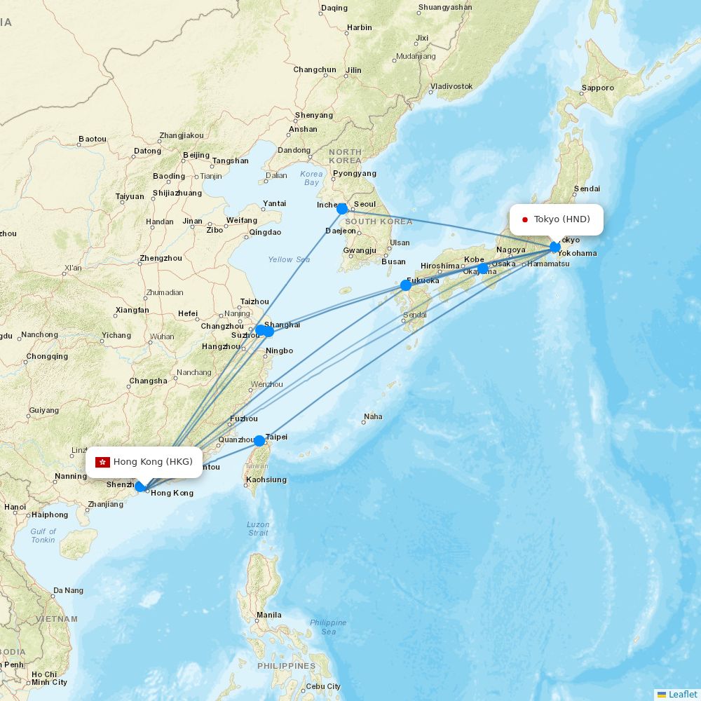 HK Express airline routes (UO) 2025, map - Flight Routes