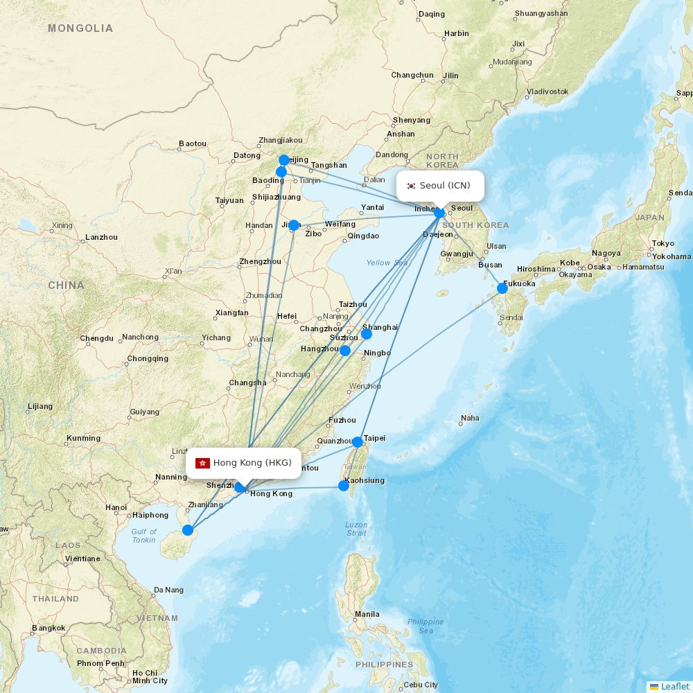 HK Express airline routes (UO) 2025, map - Flight Routes