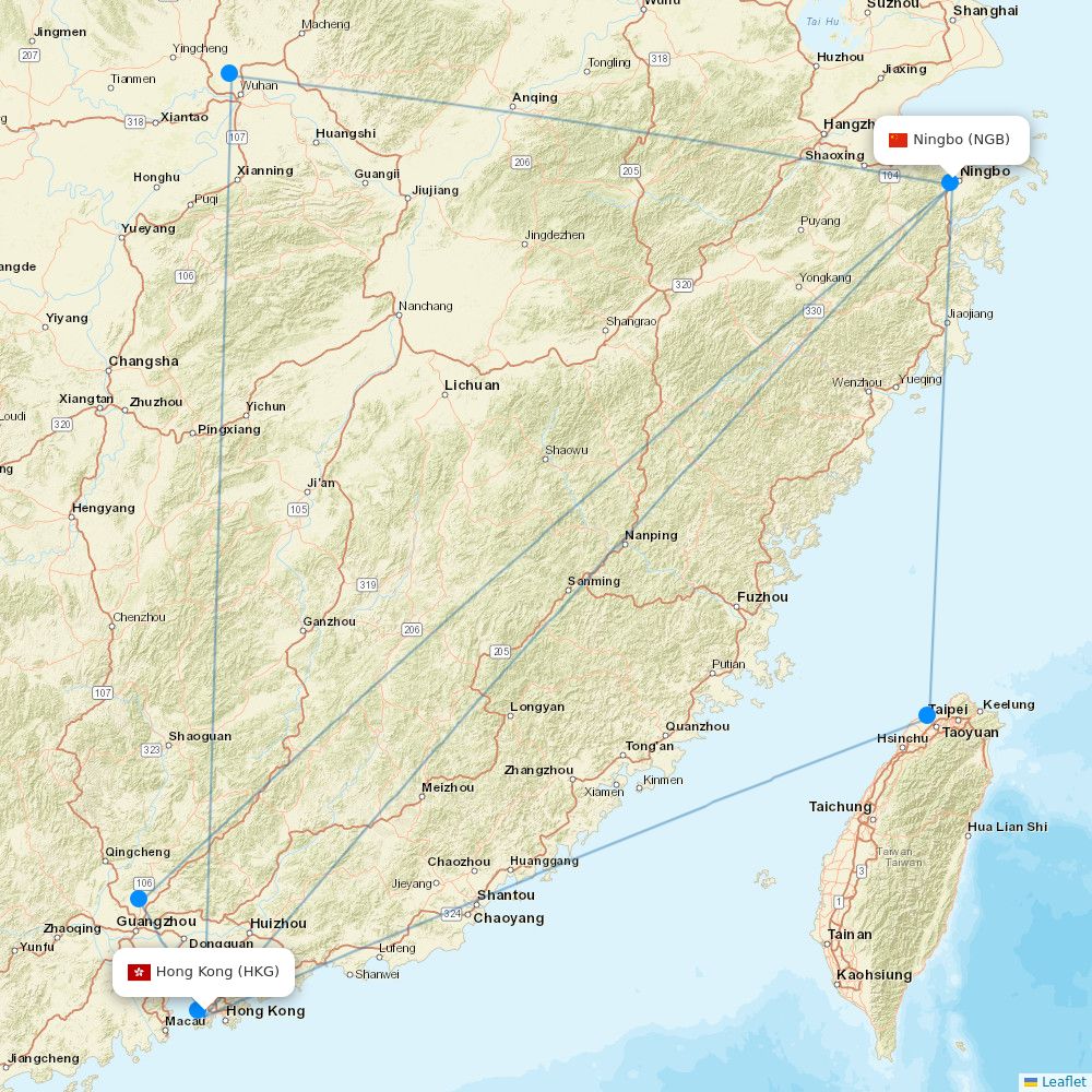 HK Express airline routes (UO) 2025, map - Flight Routes