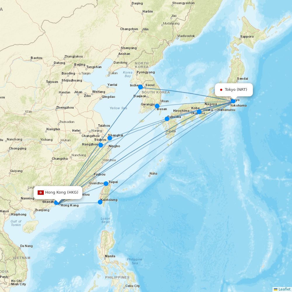 Cathay Pacific airline routes (CX) 2025, map - Flight Routes