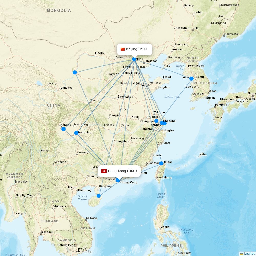 Cathay Pacific airline routes (CX) 2025, map - Flight Routes