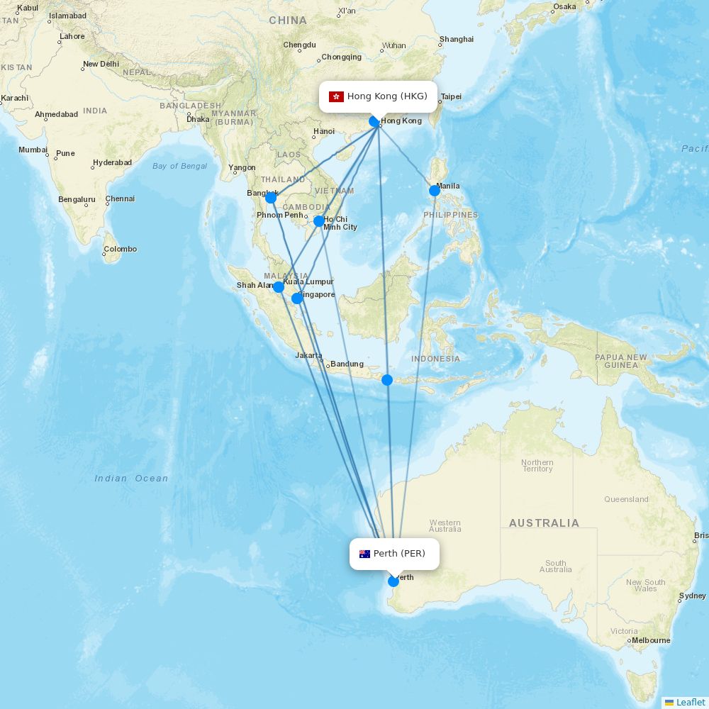 Cathay Pacific airline routes (CX) 2025, map - Flight Routes