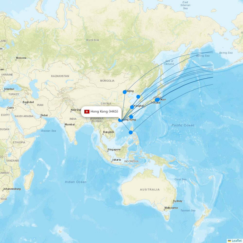 Cathay Pacific airline routes (CX) 2025, map - Flight Routes