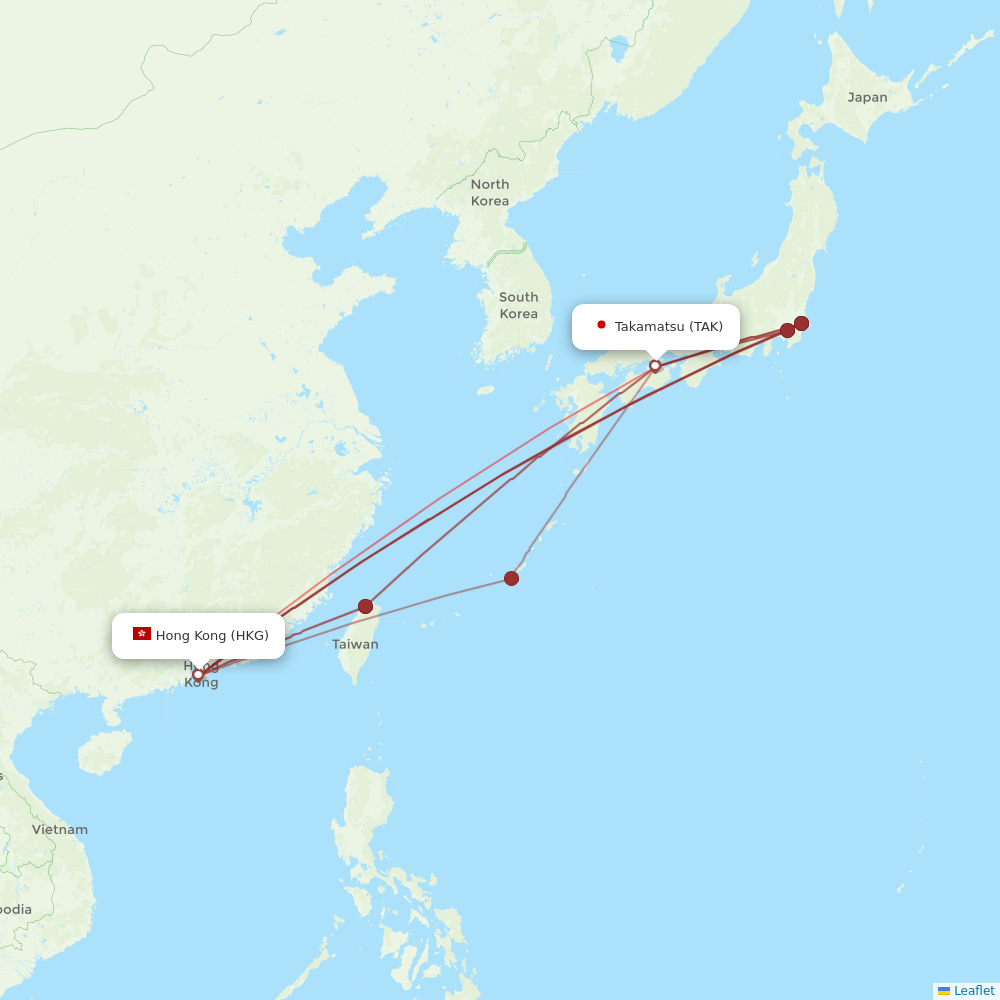 HK Express airline routes (UO) 2025, map - Flight Routes