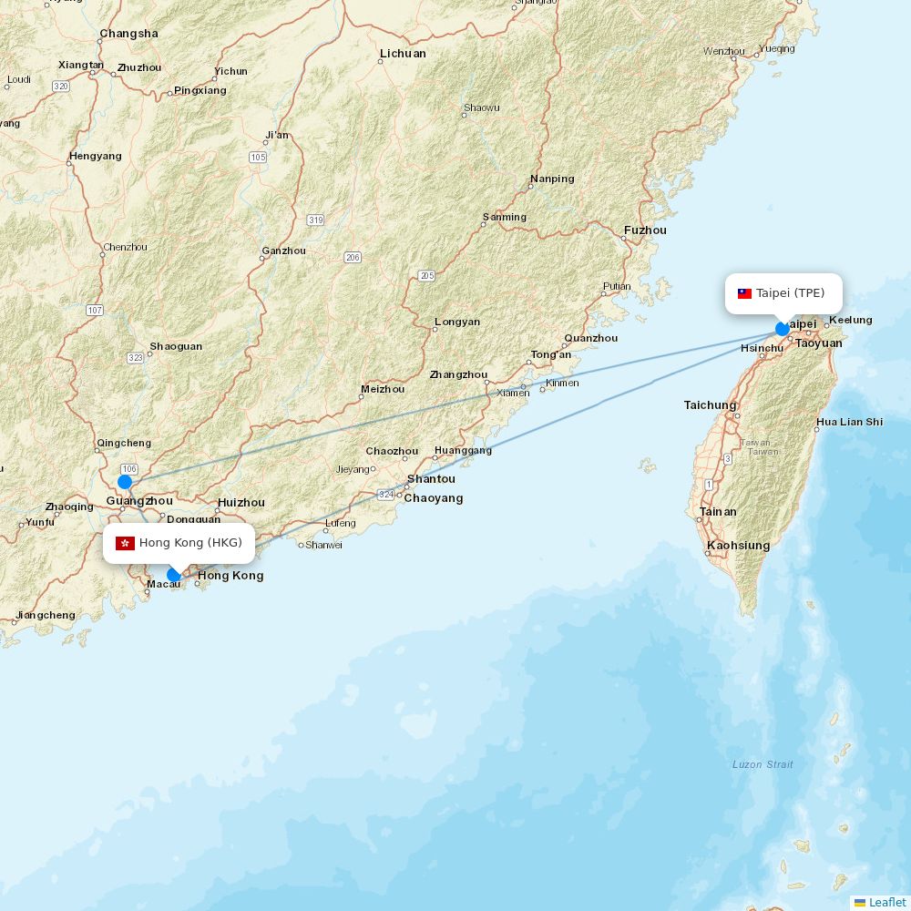 HK Express airline routes (UO) 2025, map - Flight Routes