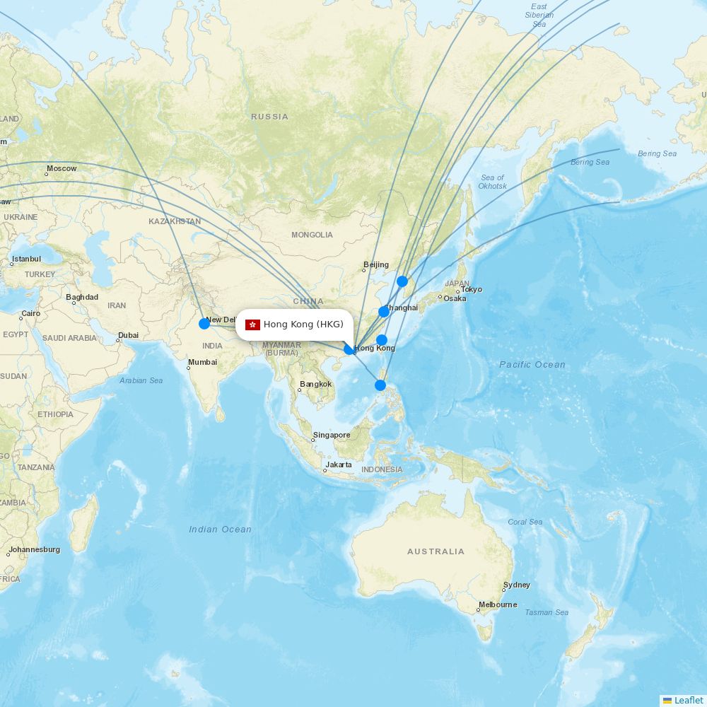 Cathay Pacific airline routes (CX) 2025, map - Flight Routes