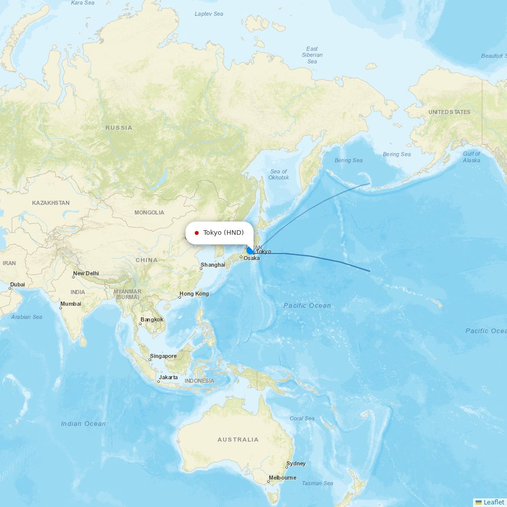Flights from Tokyo to Oakland, HND to OAK - Flight Routes