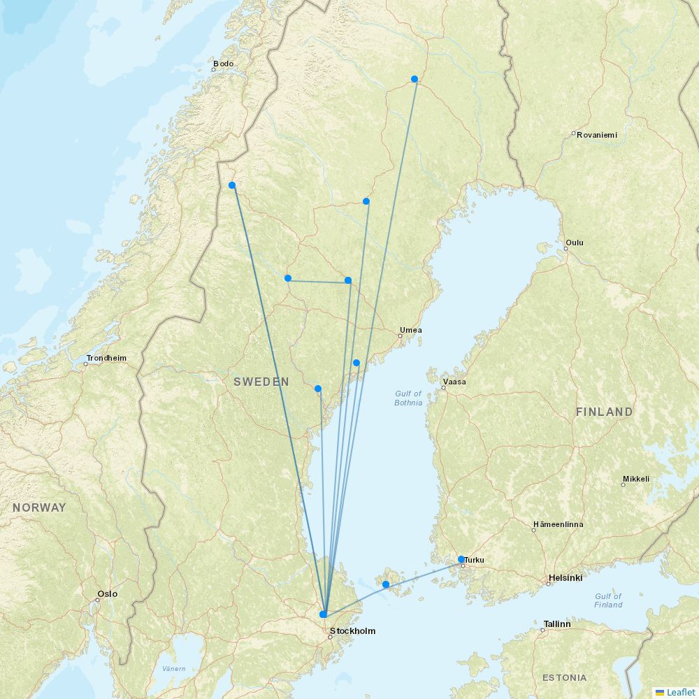 Amapola Flyg airline routes (HP) - map - Flight Routes