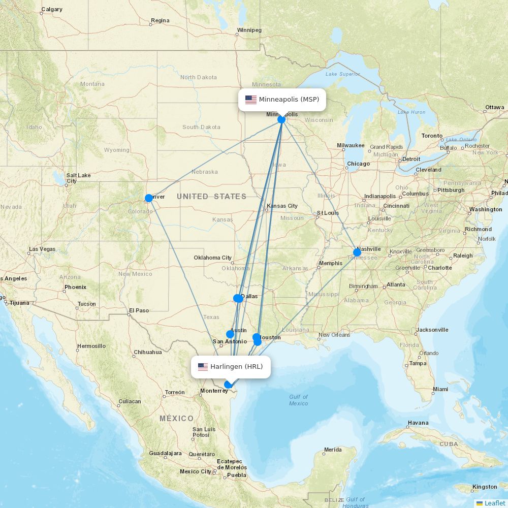 Sun Country Airlines routes (SY) 2025, map - Flight Routes