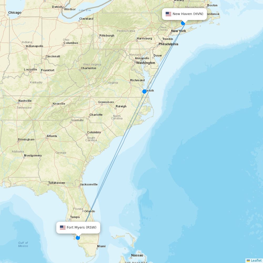 Avelo Airlines routes (XP) 2025, map - Flight Routes