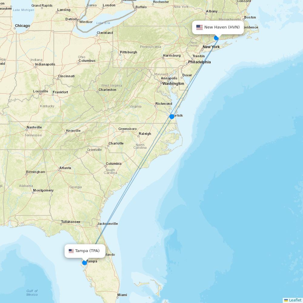 Avelo Airlines routes (XP) 2025, map - Flight Routes