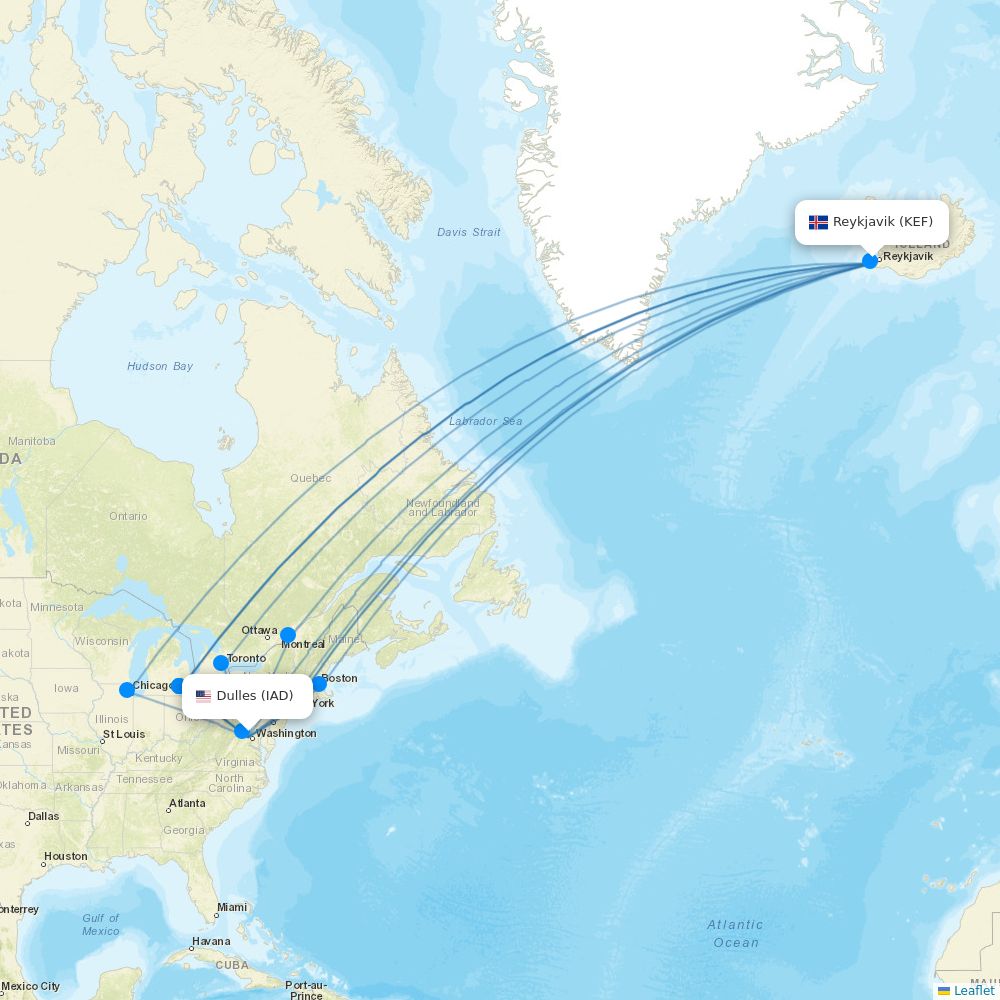 Icelandair airline routes (FI) 2026, map - Flight Routes