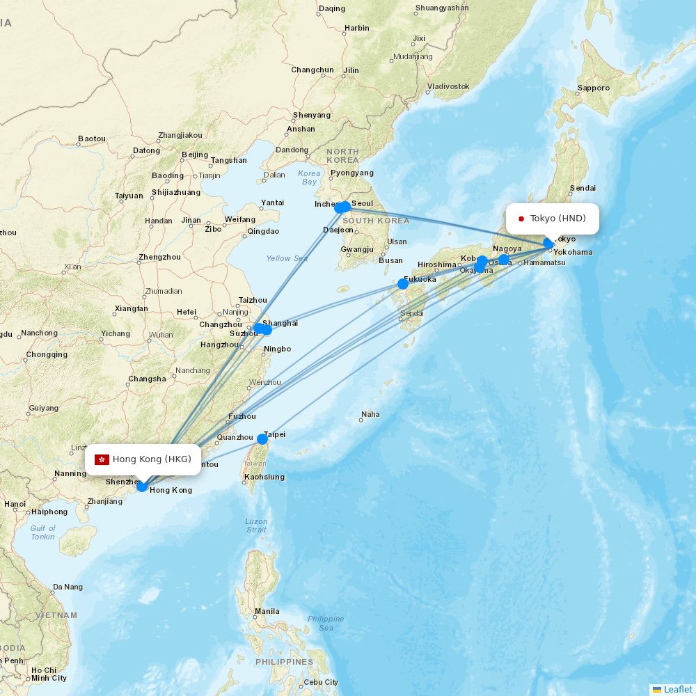 HK Express airline routes (UO) 2025, map - Flight Routes