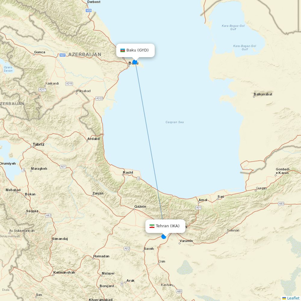 Iran Air airline routes (IR) 2026, map - Flight Routes