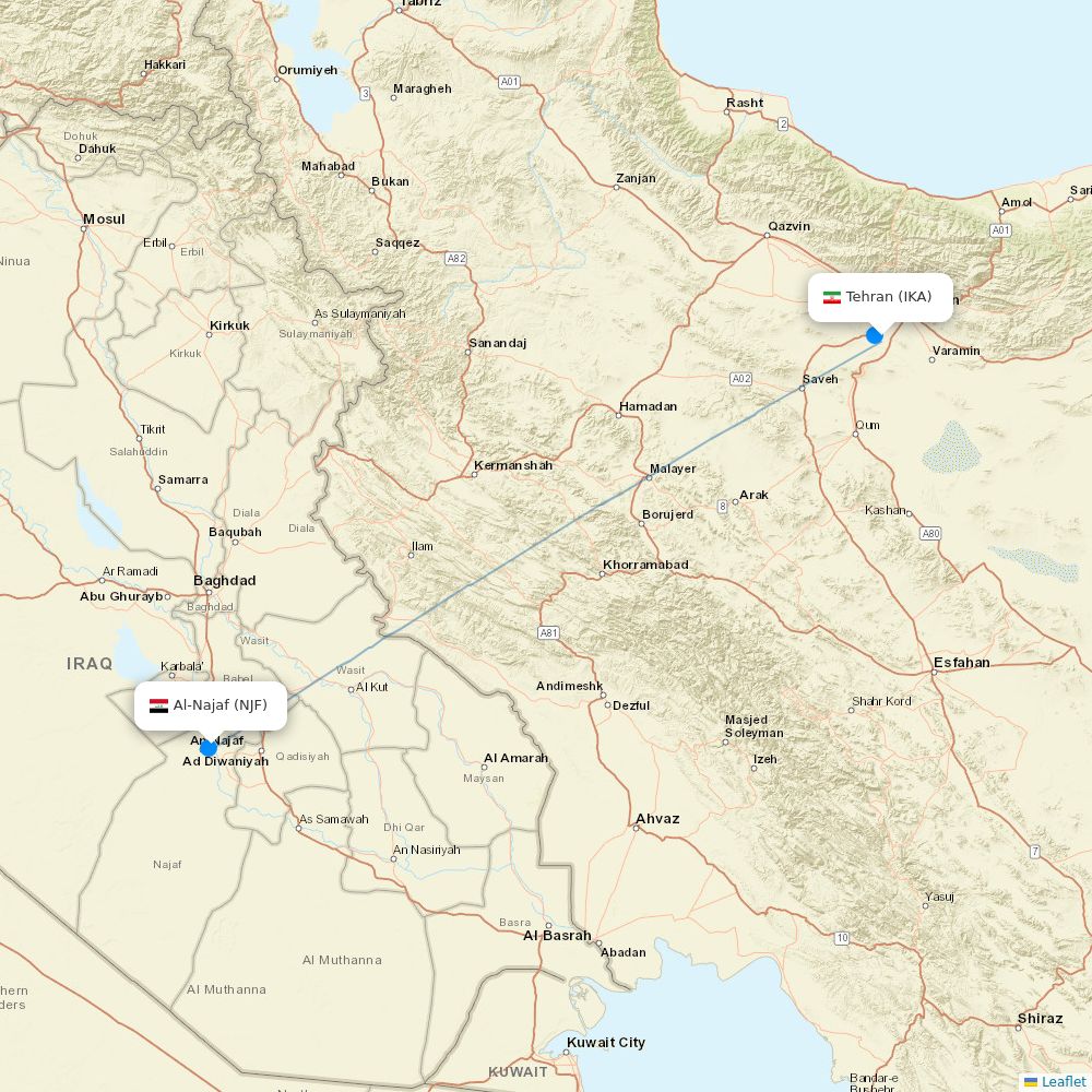 Iran Air airline routes (IR) - map - Flight Routes