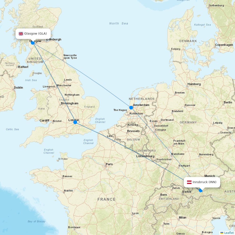 Flights from Innsbruck to Glasgow, INN to GLA - Flight Routes