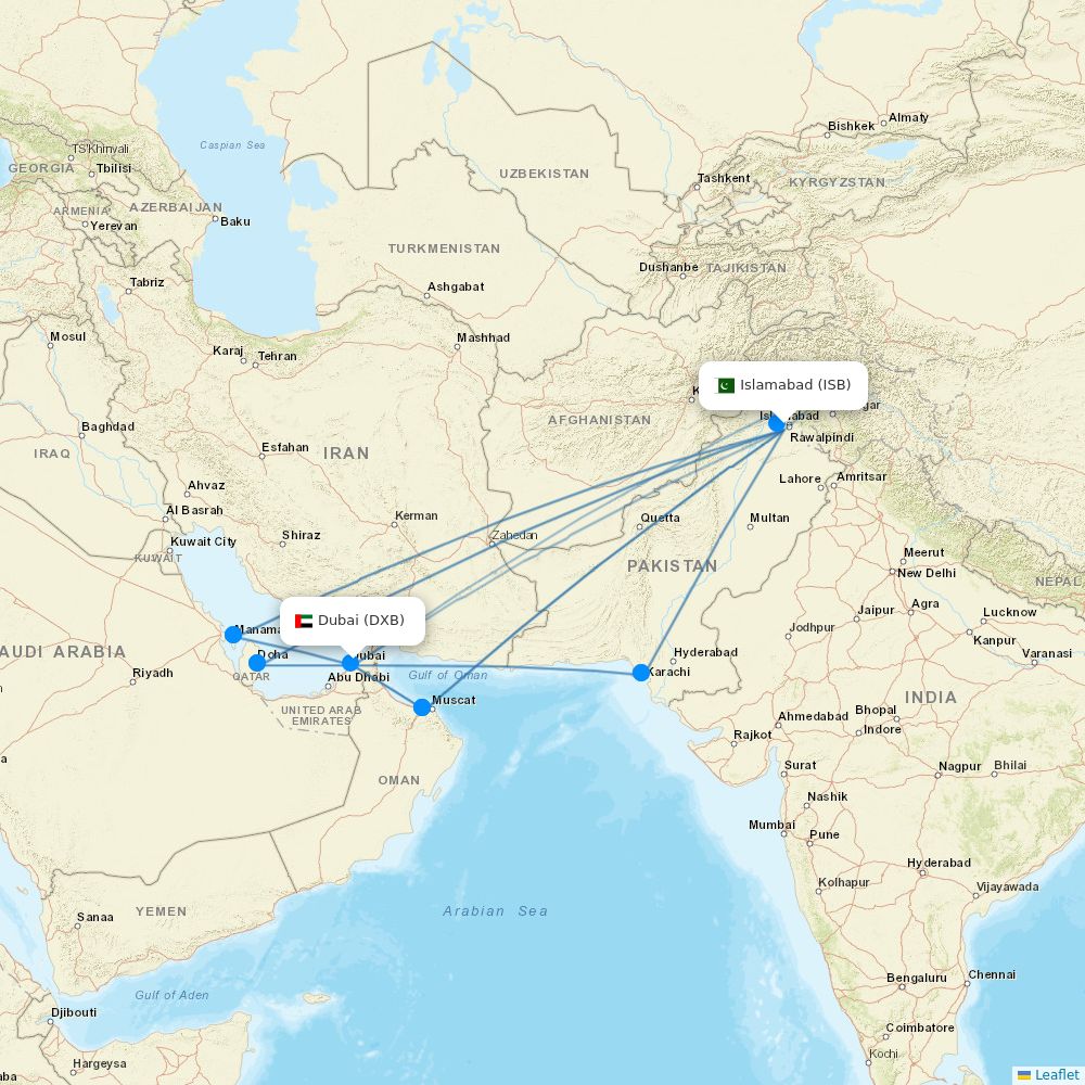 Pakistan International Airlines routes (PK) 2025, map - Flight Routes