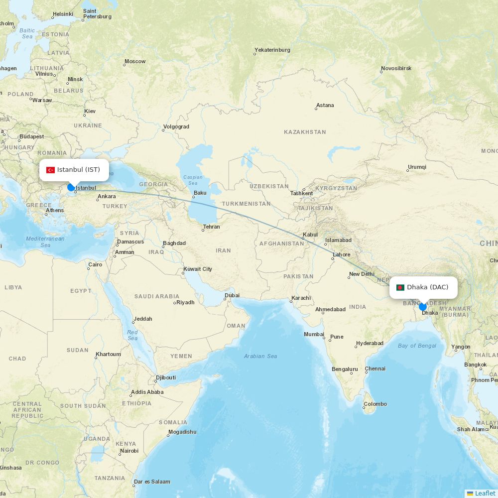 Biman Bangladesh Airlines routes (BG) 2025, map - Flight Routes