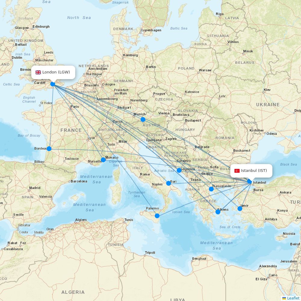 Wizz Air UK airline routes (W9) 2025, map - Flight Routes