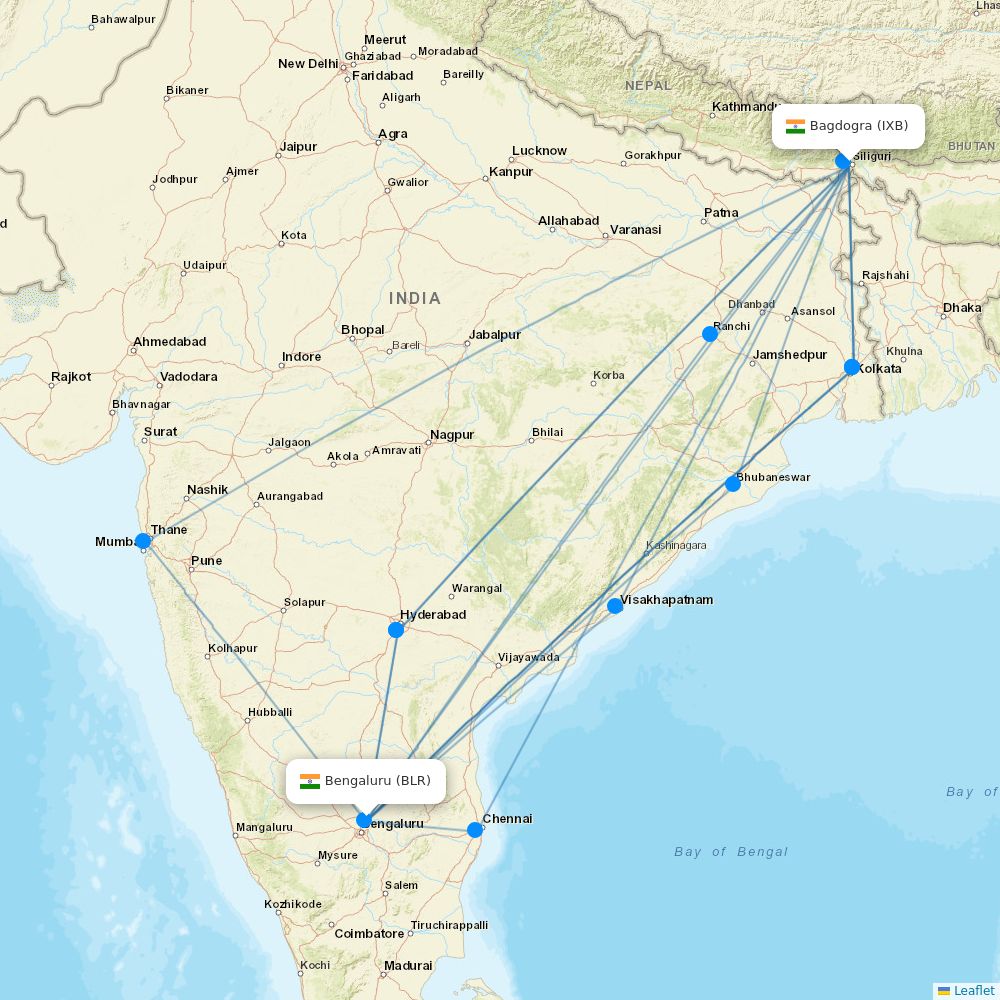 Akasa Air airline routes (QP) 2026, map - Flight Routes