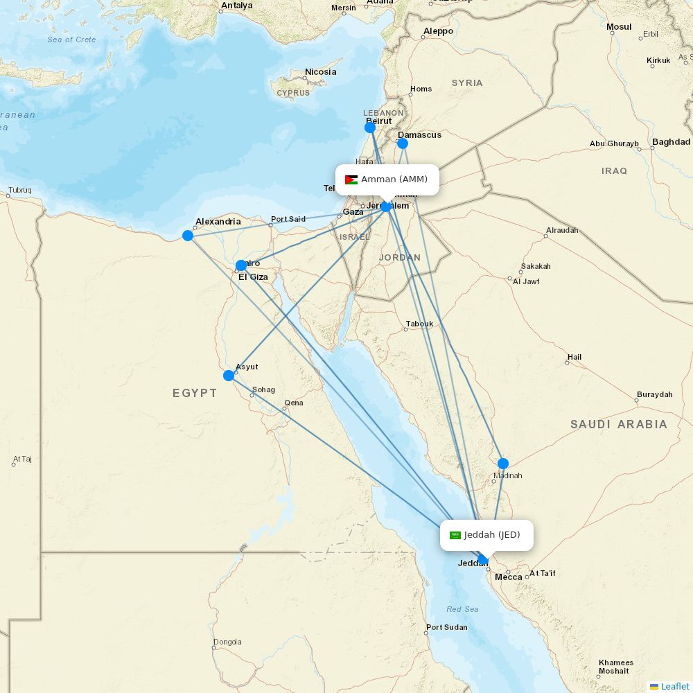 Flynas airline routes (XY) 2025, map - Flight Routes