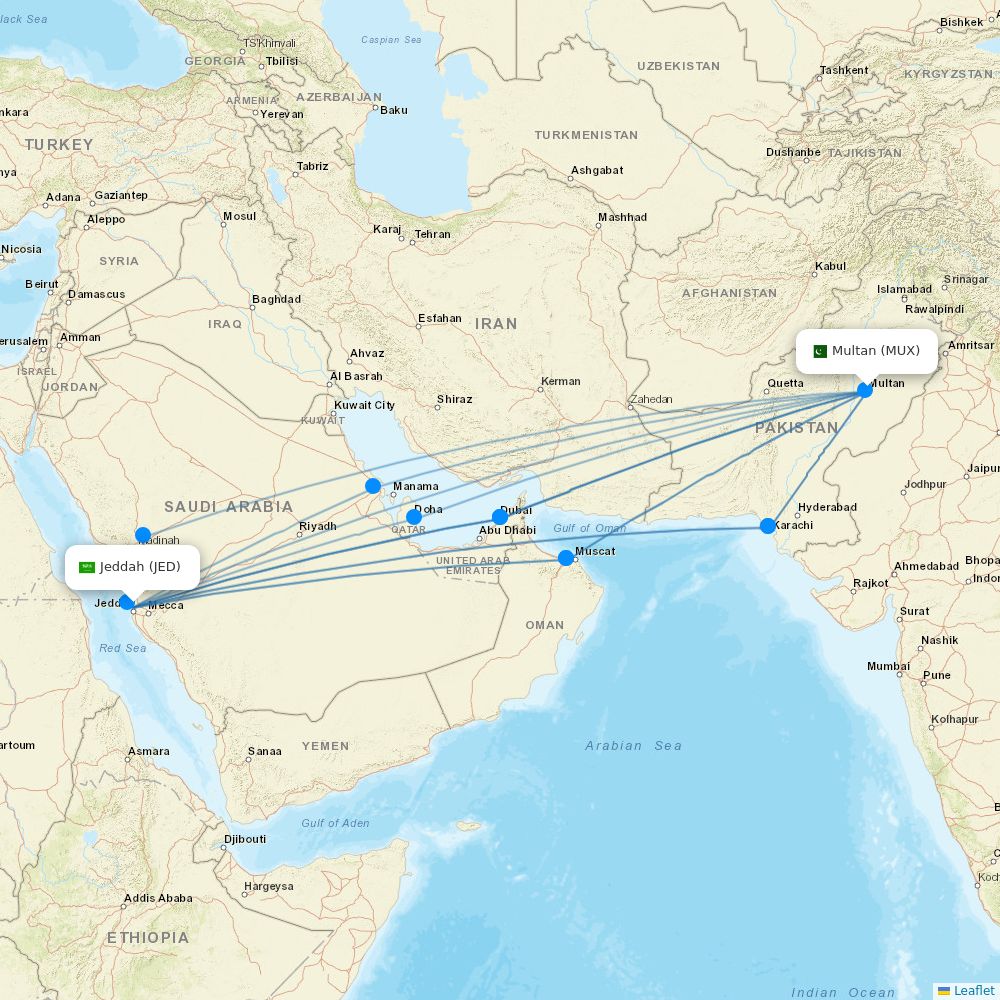 Pakistan International Airlines routes (PK) 2026, map - Flight Routes