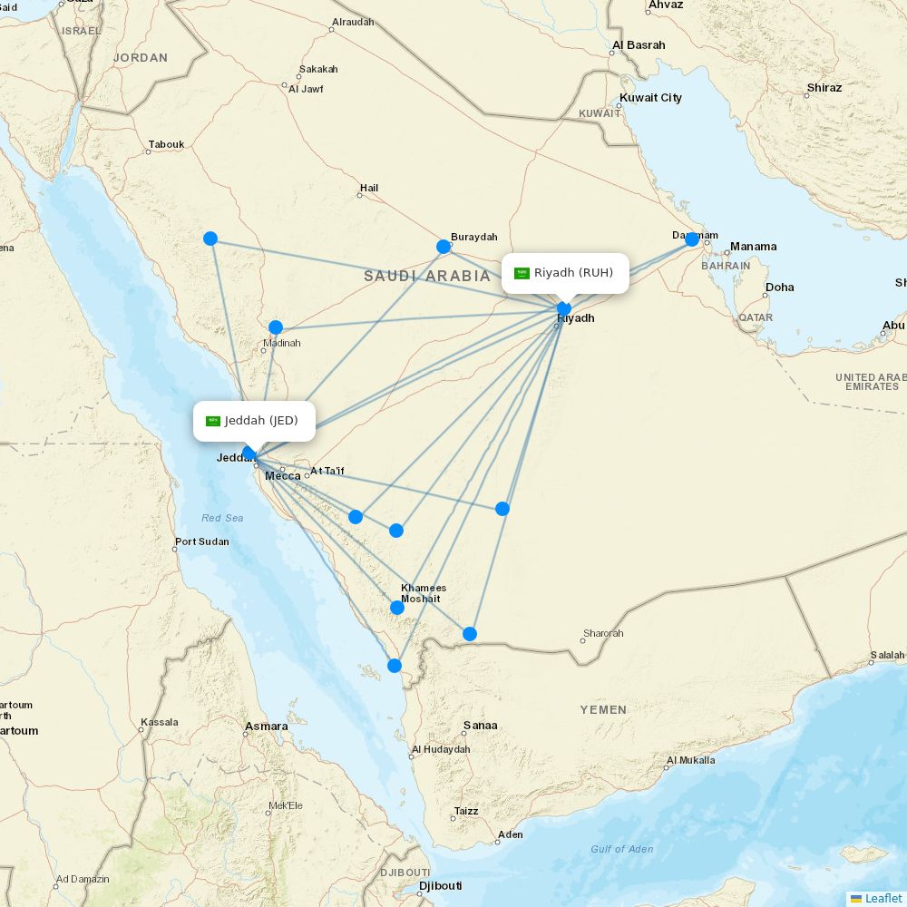 Flynas airline routes (XY) 2025, map - Flight Routes