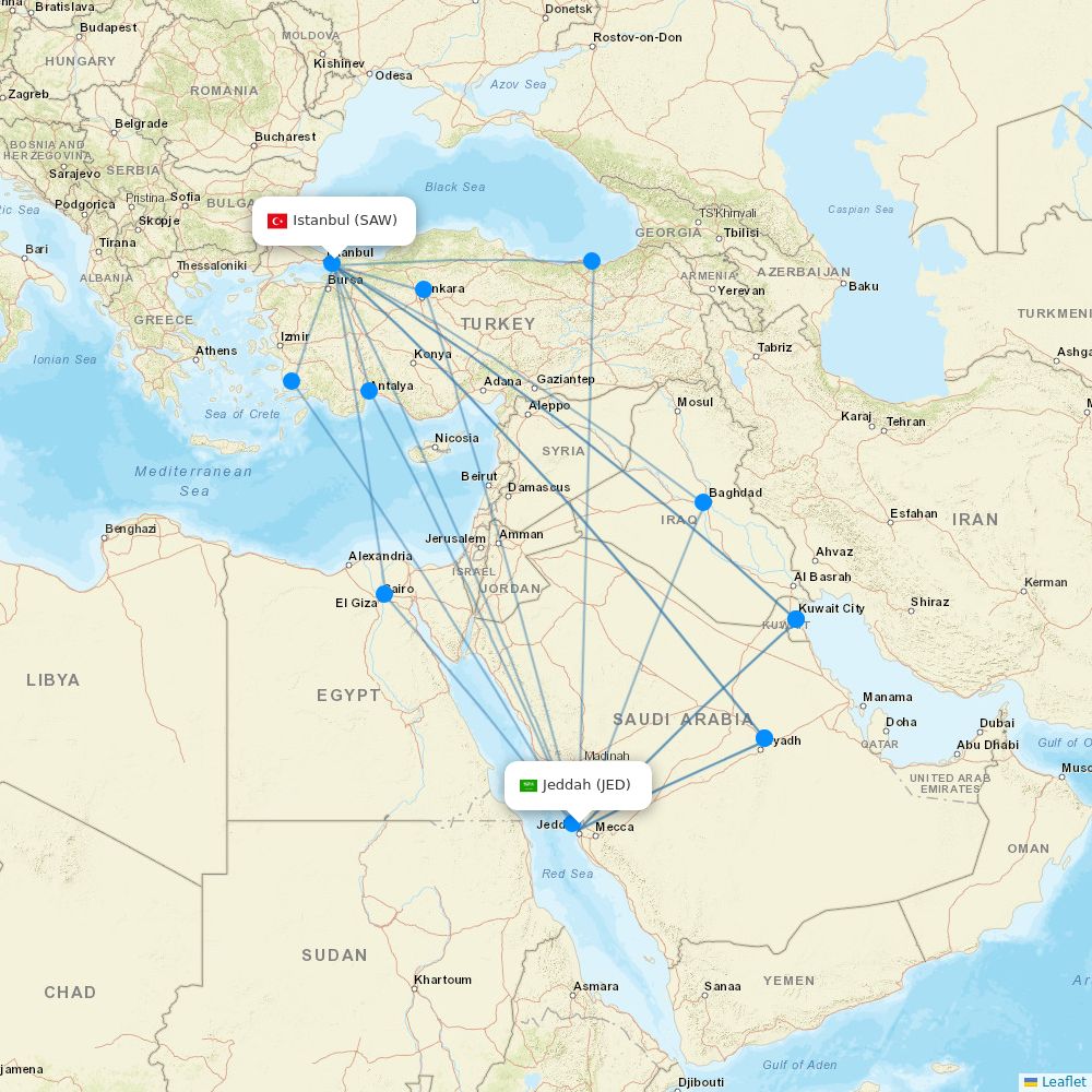 Flynas airline routes (XY) 2025, map - Flight Routes