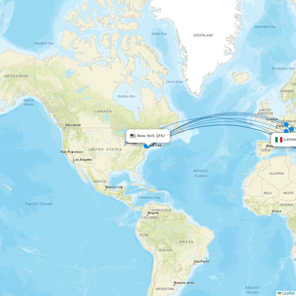 Flights from New York to Lamezia-Terme, JFK to SUF - Flight Routes