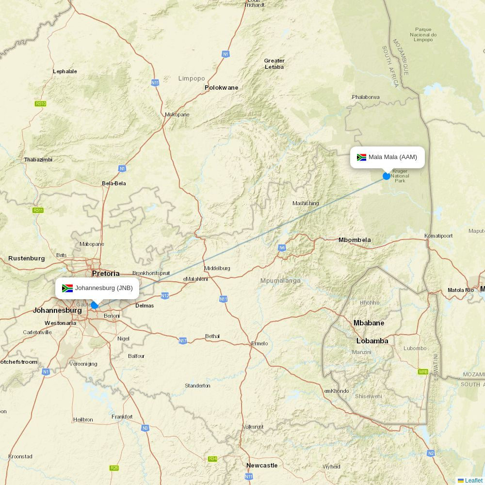 CemAir airline routes (5Z) 2025, map - Flight Routes