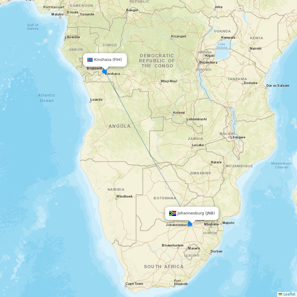 South African Airways airline routes (SA) 2025, map - Flight Routes