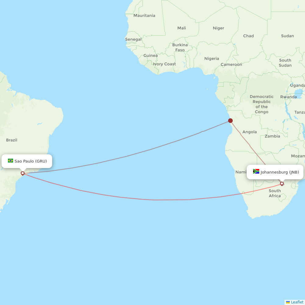 South African Airways airline routes (SA) 2025, map - Flight Routes
