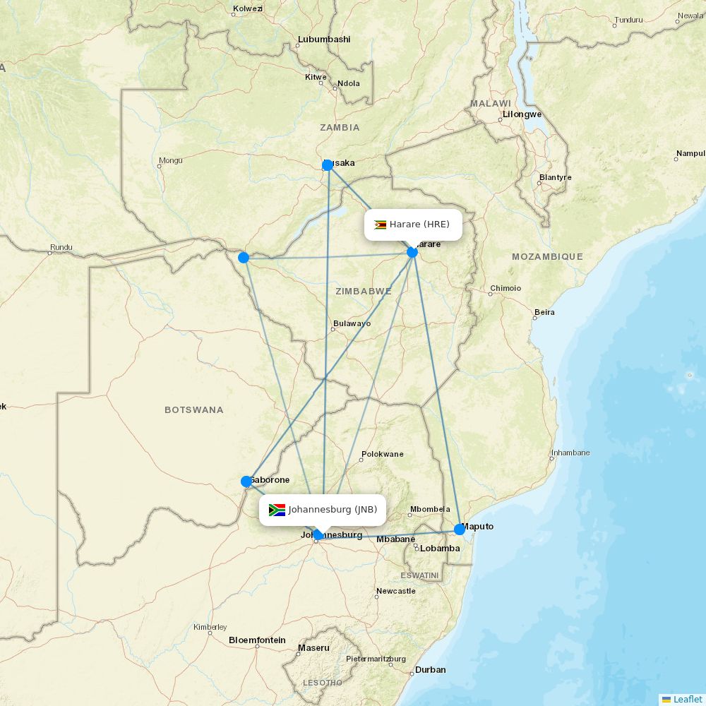 CemAir airline routes (5Z) 2025, map - Flight Routes