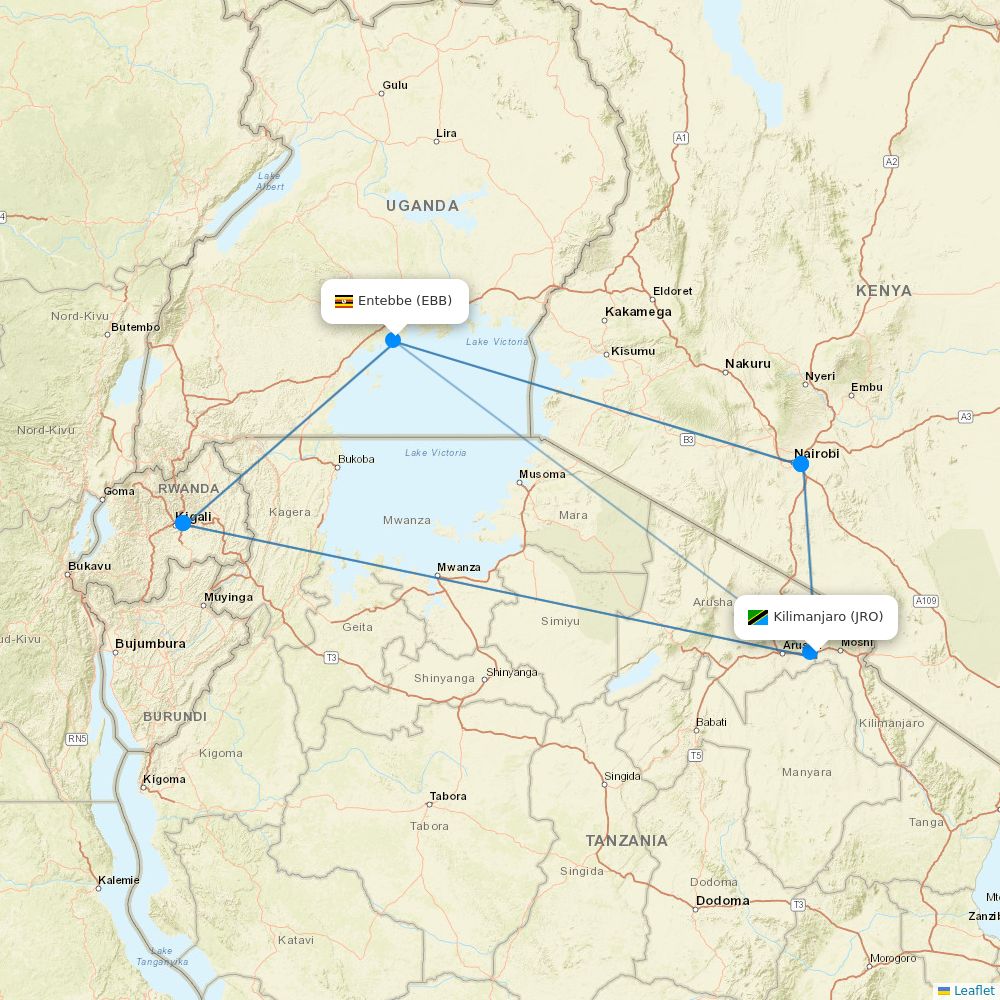 Air Tanzania airline routes (TC) - map - Flight Routes